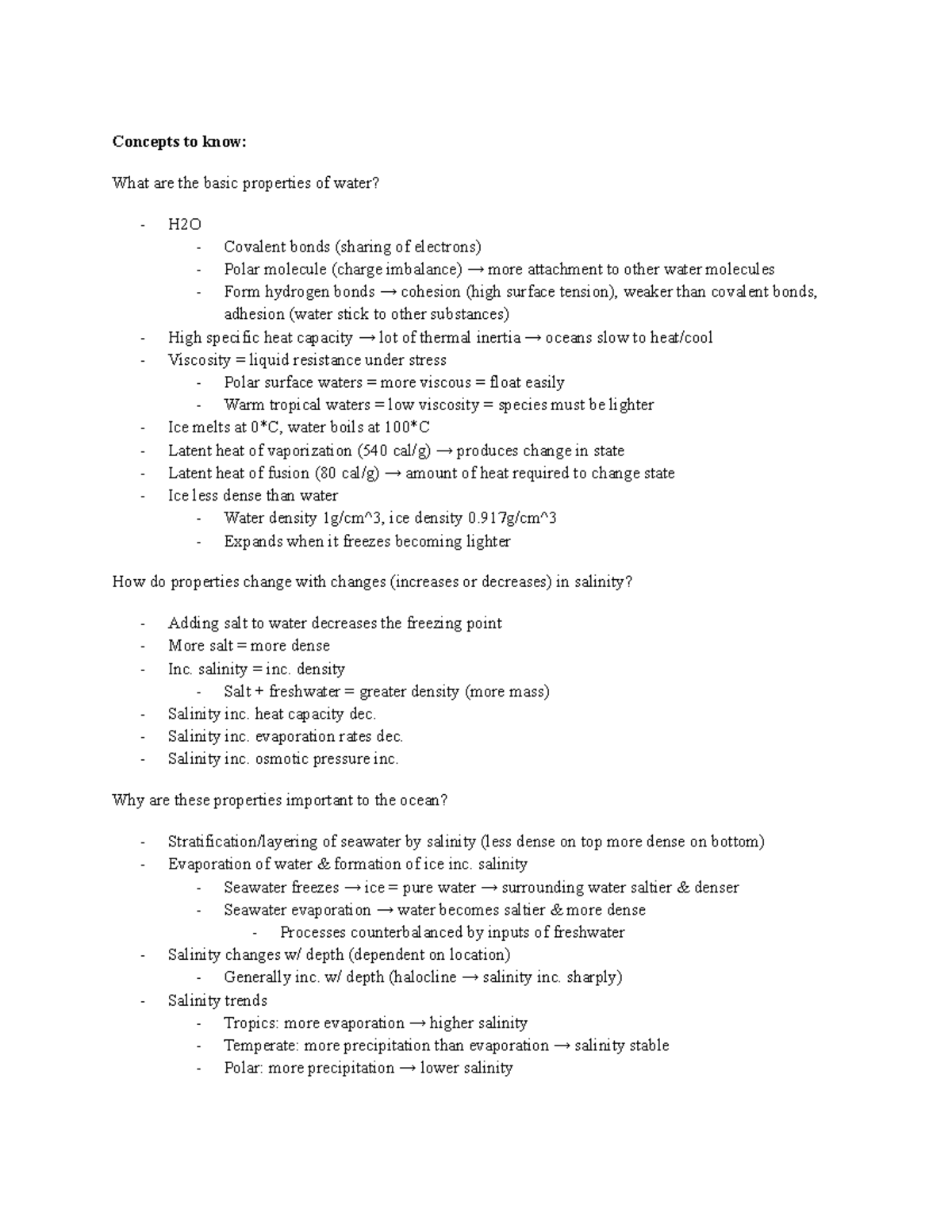 Exam 2 study guide - Concepts to know: What are the basic properties of ...