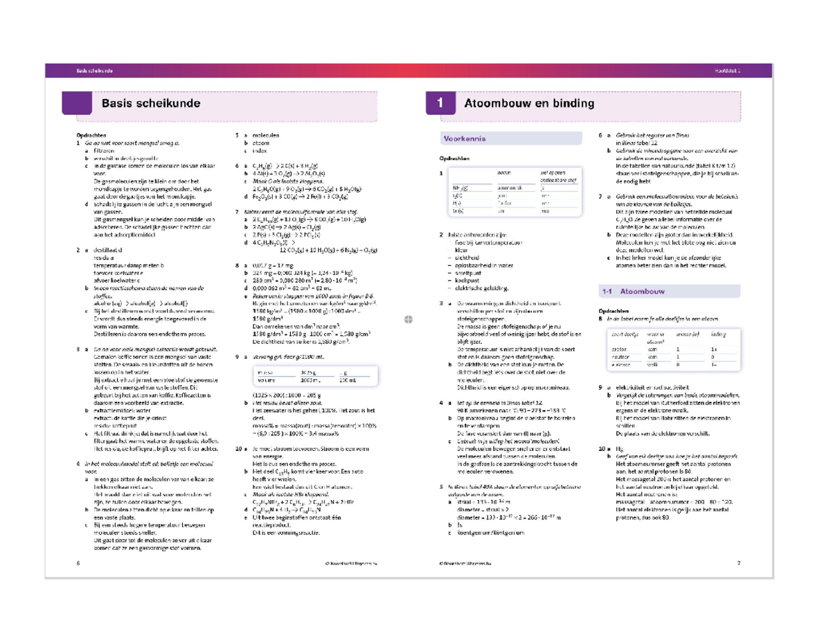 Chemie Basis sk en H1 antw - Basis scheikunde Hoofdstuk 1 Basis scheikunde 1 Atoombouw en ...