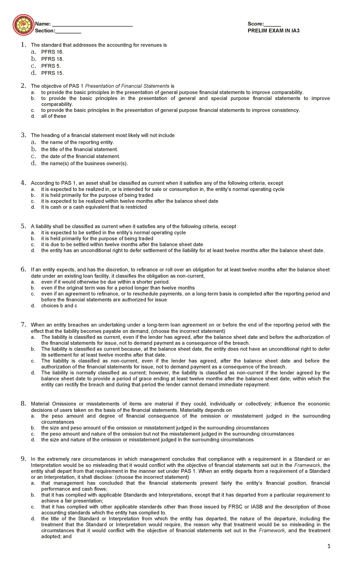 Prelim EXAM IN IA3 - Exam Reviewer - Name ...