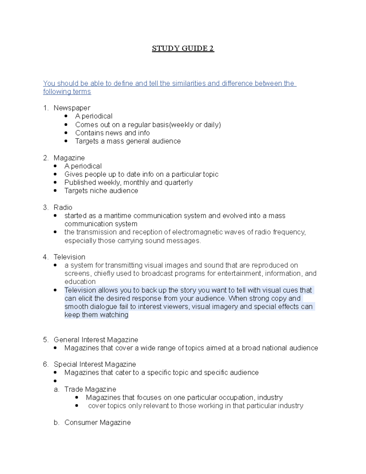 Study guide 2 MCOM - Summary Introduction To Mass Communication - STUDY ...
