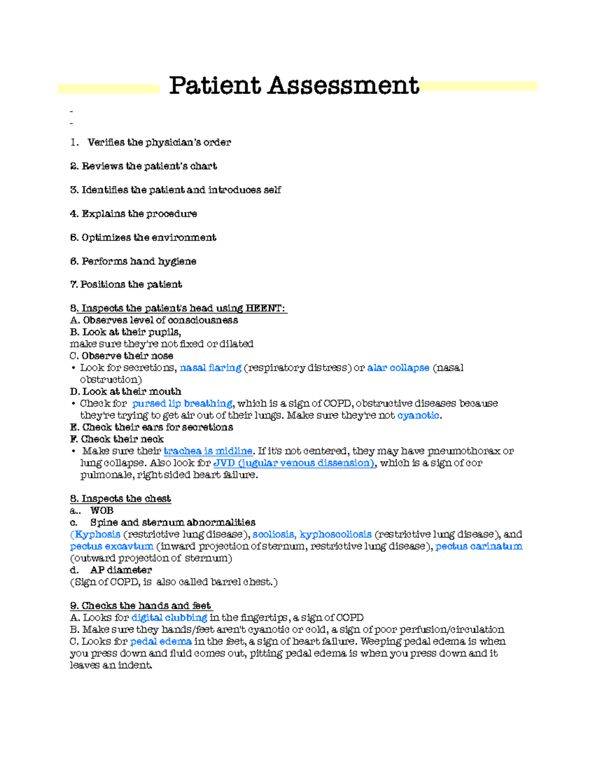 Pt Assessment - Lecture notes from our skills class - Patient ...