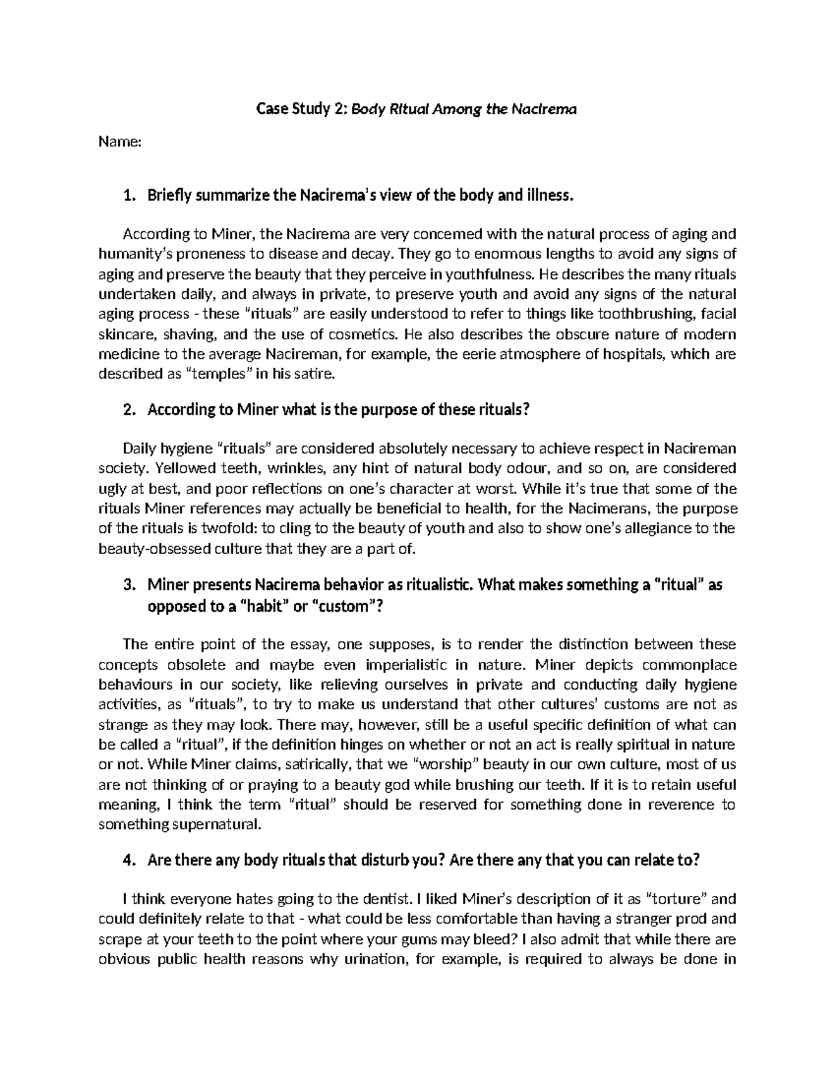 Case Study 2 - Nacirema - Case Study 2: Body Ritual Among the Nacirema ...