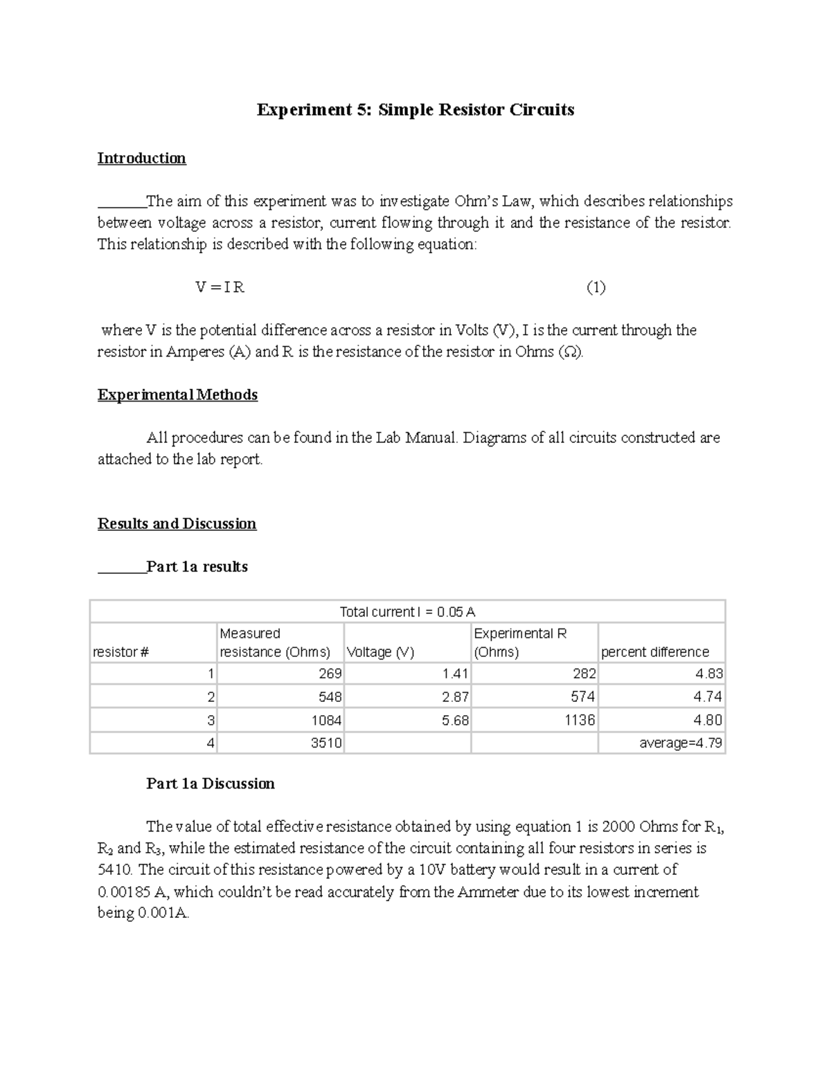 PHYS221 Lab 5 rep - Experiment 5: Simple Resistor Circuits Introduction ...