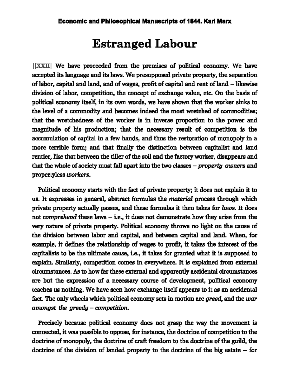 04 marx-estranged-labour and thoughts about communism - Emed - Studocu