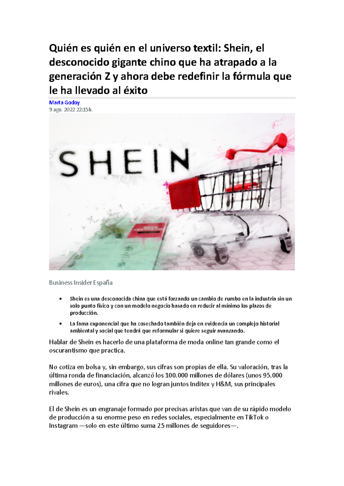 Lectura 2 Shein el desconocido gigante chino que ha atrapado a la generación Z - Quién es quién ...