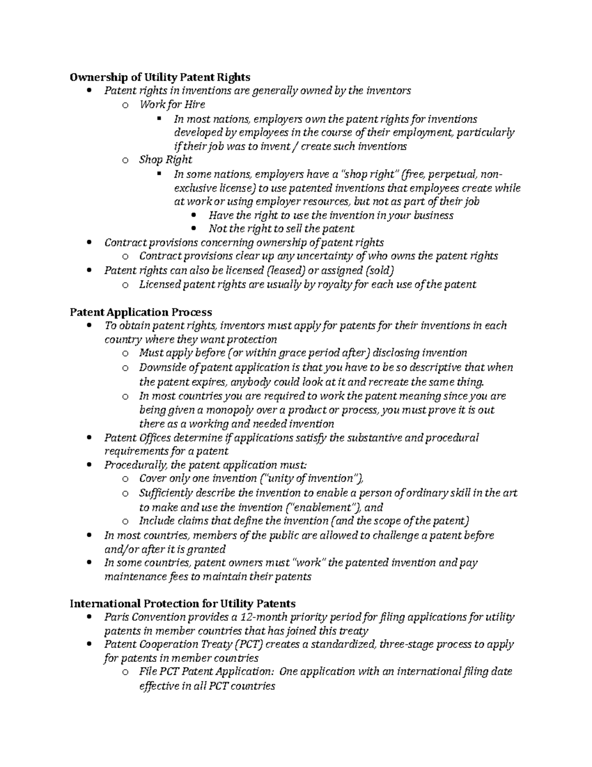 Class Notes Ownership and Protection of Patent Rights - Ownership of ...
