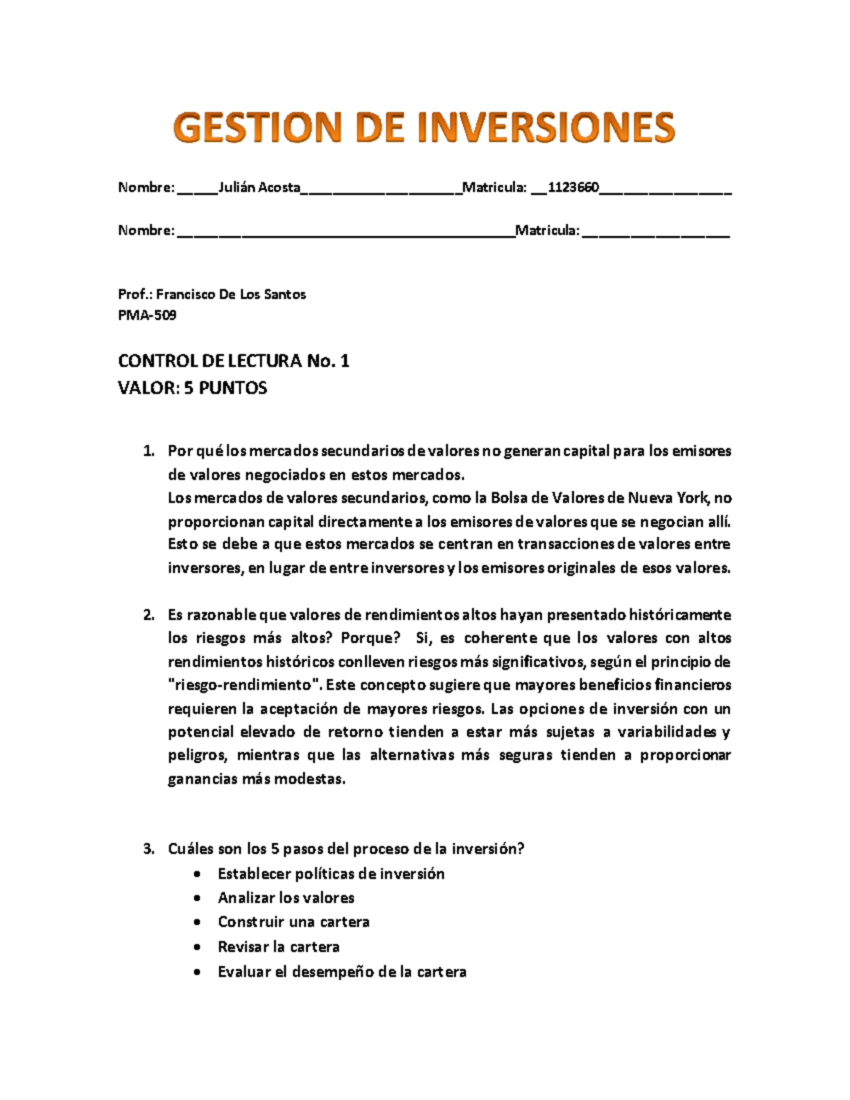 Control de lectura 1 - GESTION DE INVERSIONES Nombre: _____Julián - Studocu