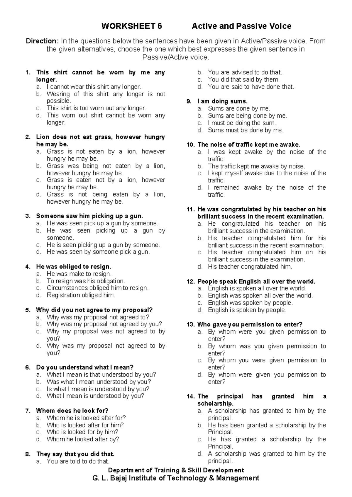 Active and Passive Voice - Practice Sheet - WORKSHEET 6 Active and ...