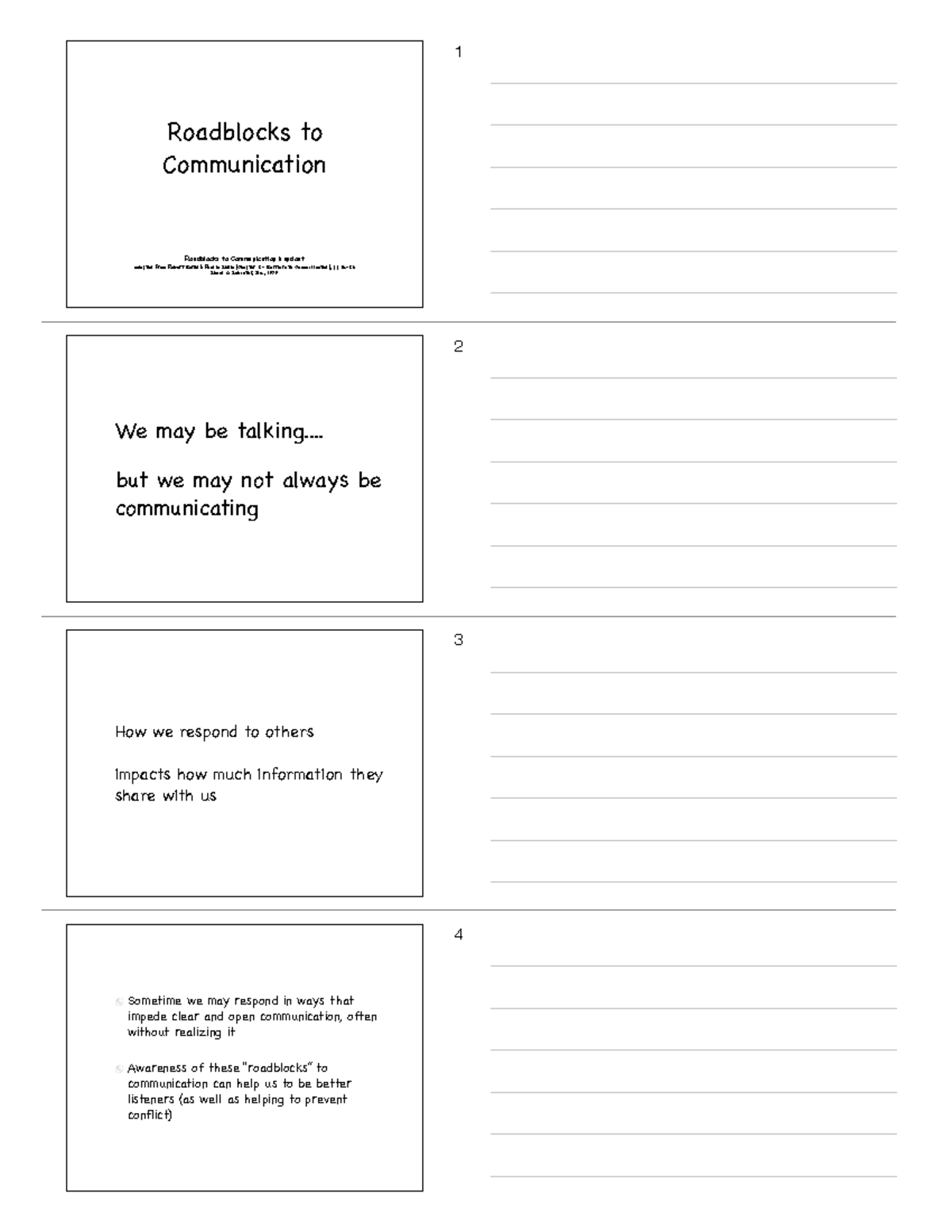 Roadblocks to Communication - , 1979 1 We may be talking.... but we may ...