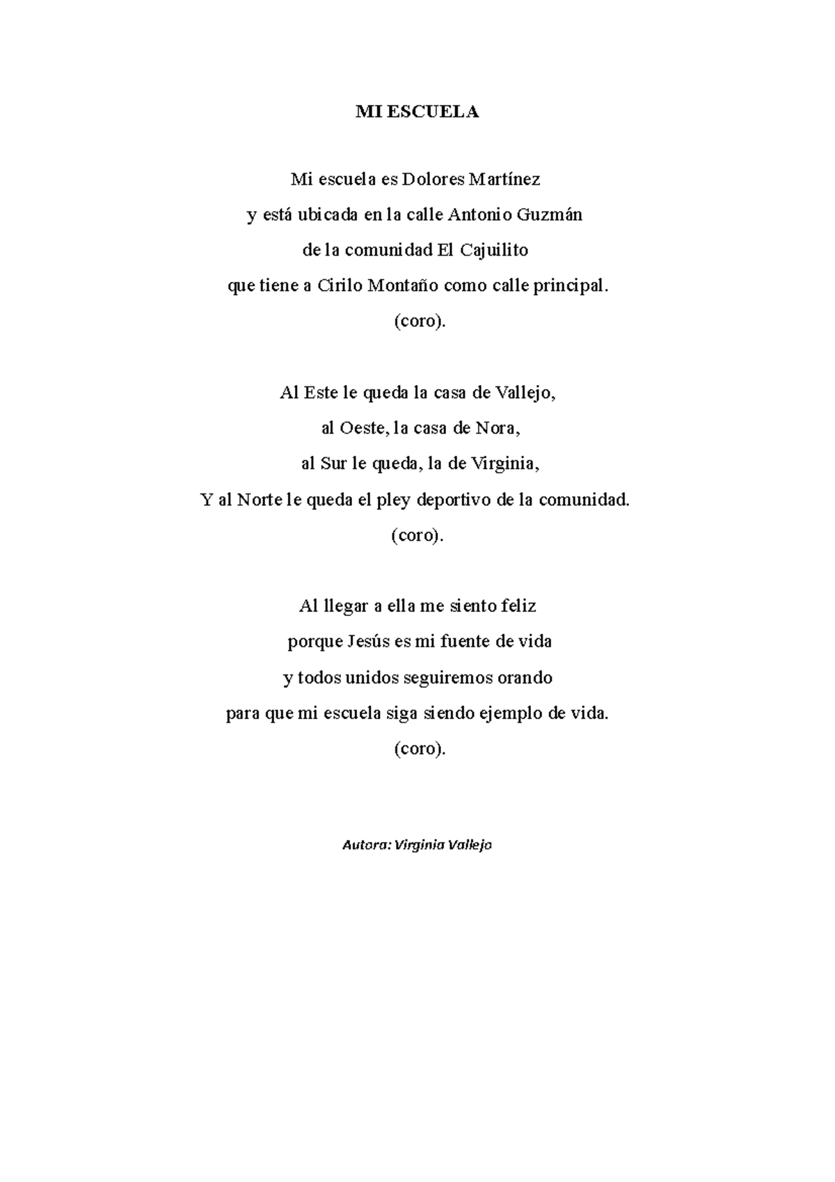 Canción - cancion - MI ESCUELA Mi escuela es Dolores Martínez y está ...