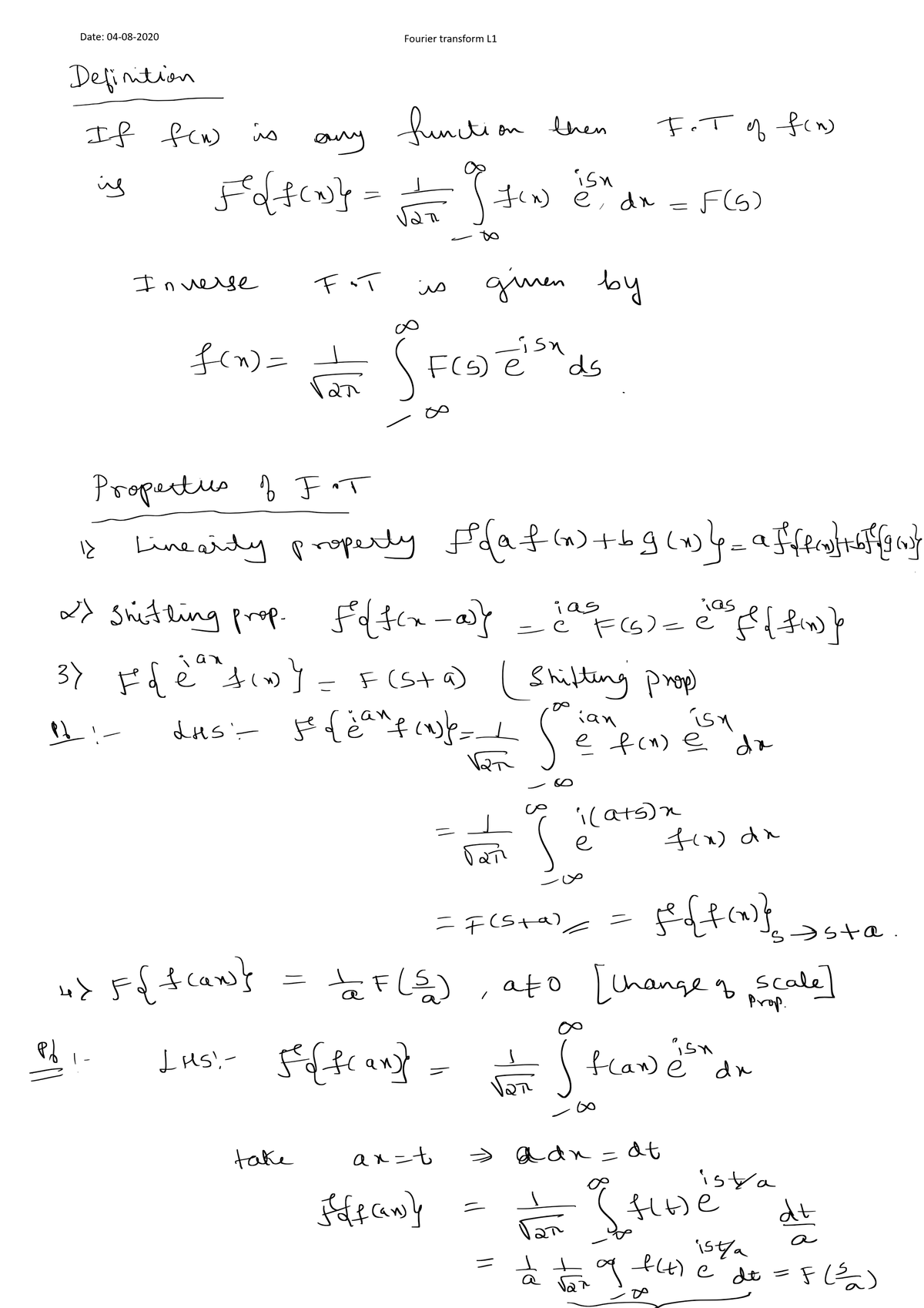 Fourier transform - complete class notes L1-L3 - Engineering ...