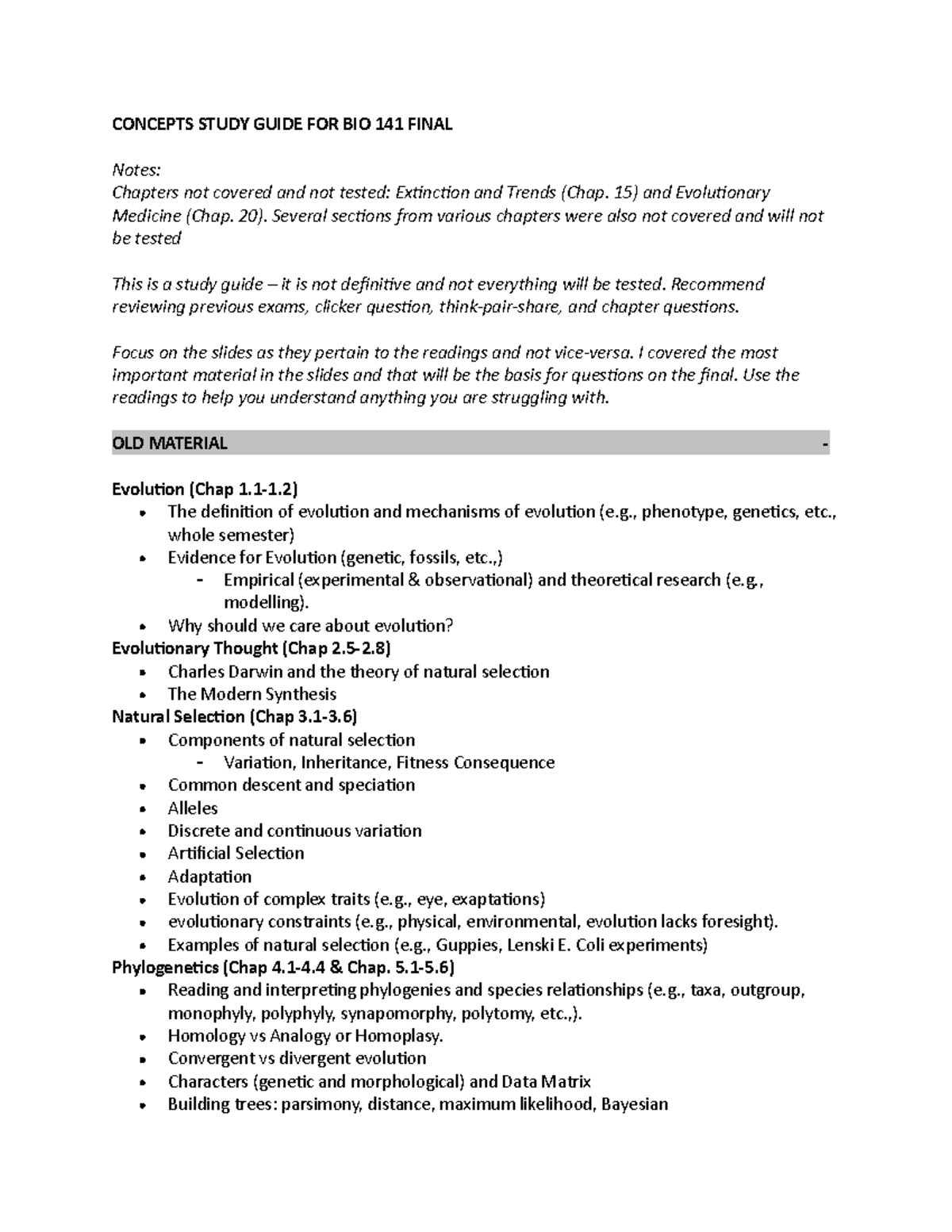 Final Study Guide BIO141 - CONCEPTS STUDY GUIDE FOR BIO 141 FINAL Notes ...