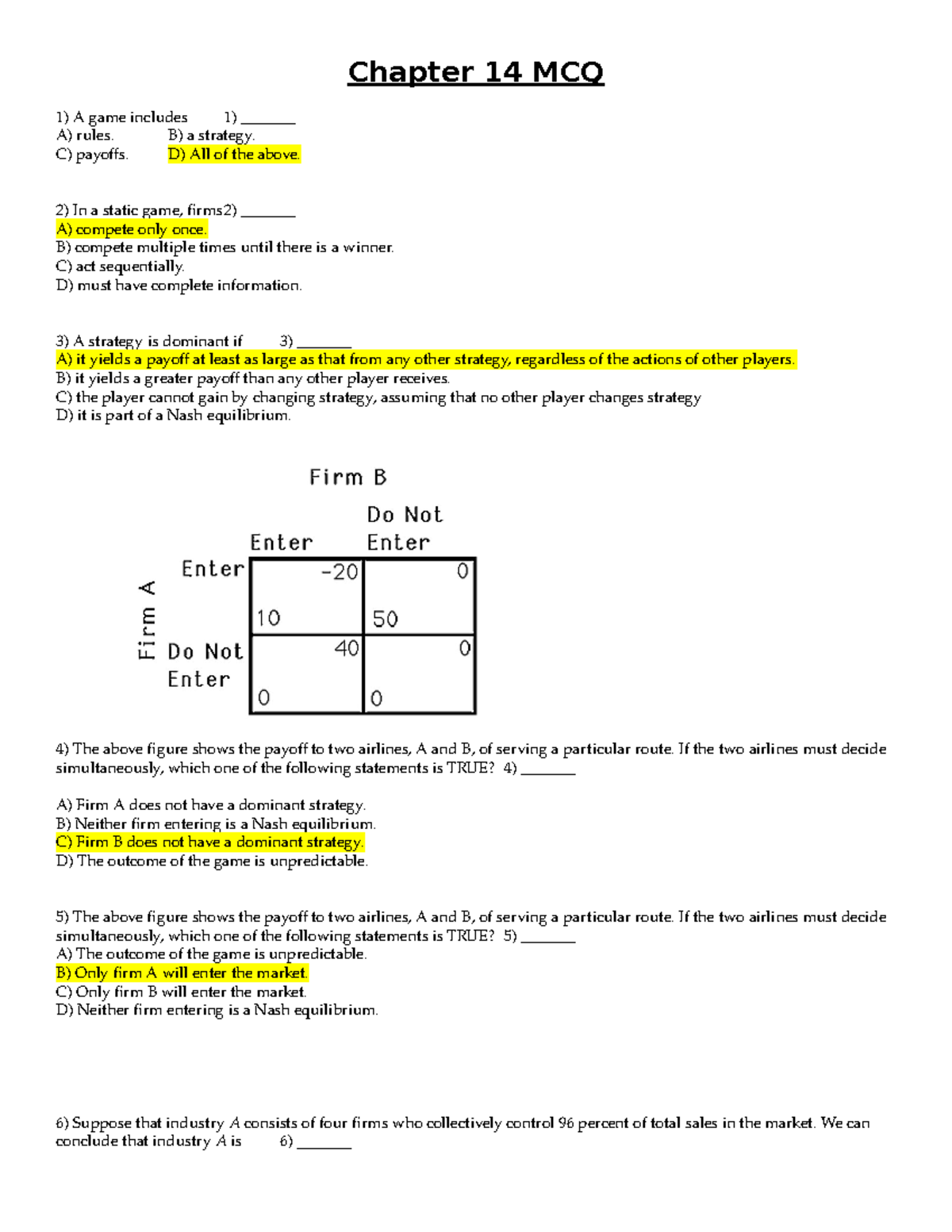 Chapter 14 - Copy - Week 11 Tutorial Questions - Chapter 14 MCQ A game ...