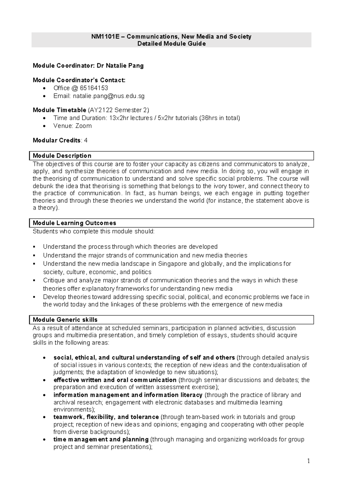 Detailed module guide - NM1101E – Communications, New Media and Society ...