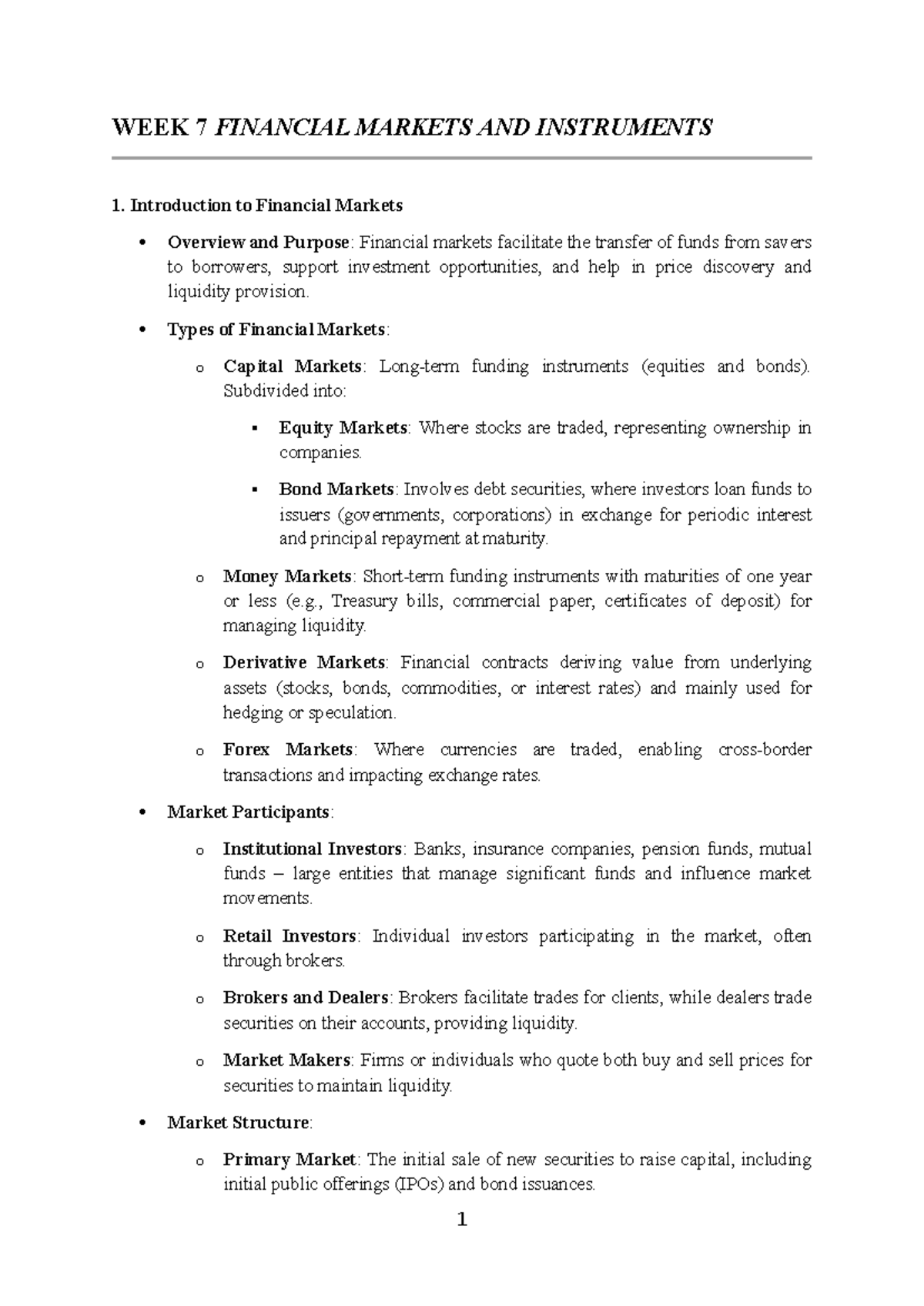 WEEK 7 Financial Markets AND Instruments - WEEK 7 FINANCIAL MARKETS AND INSTRUMENTS Introduction ...