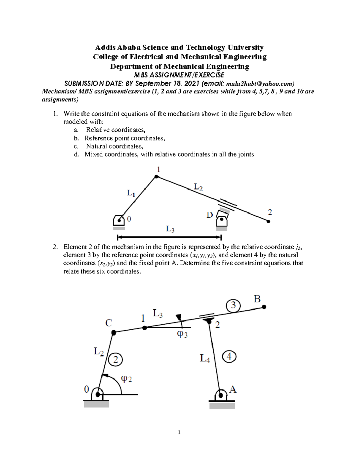 Assignment three st - mechanical design - Addis Ababa Science and ...