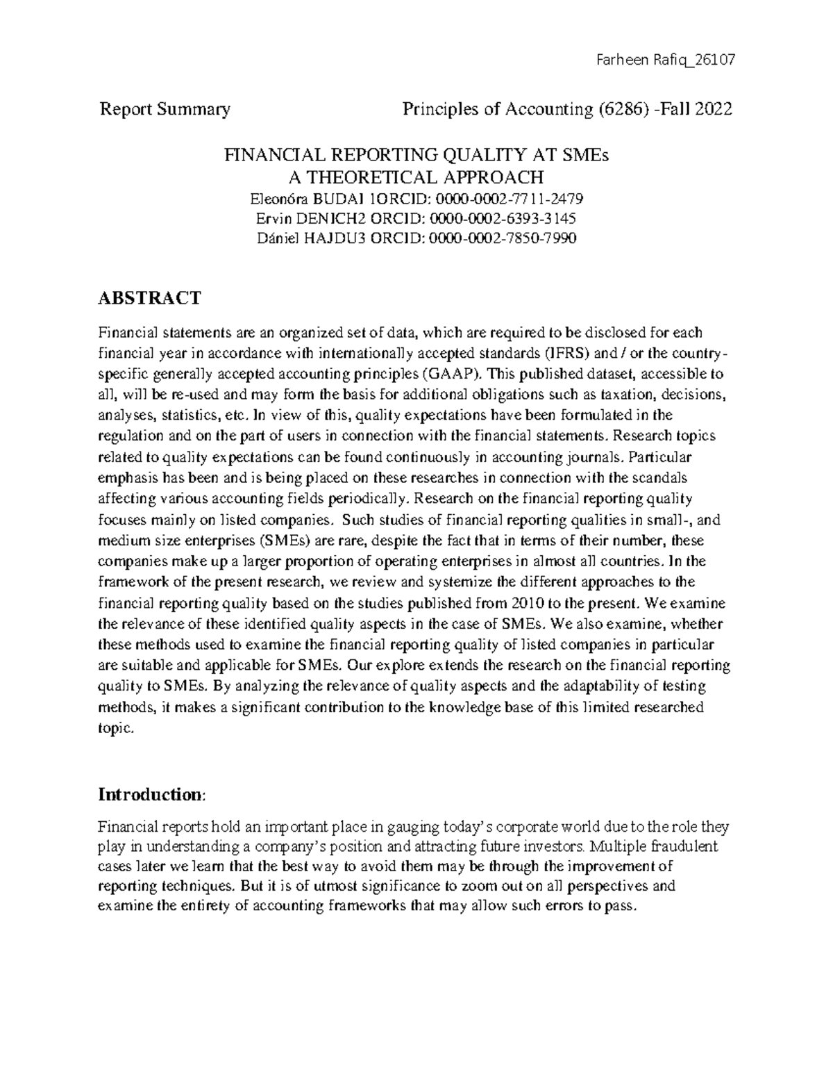 Financial Reporting Quality AT SMEs - Report Summary Principles of ...