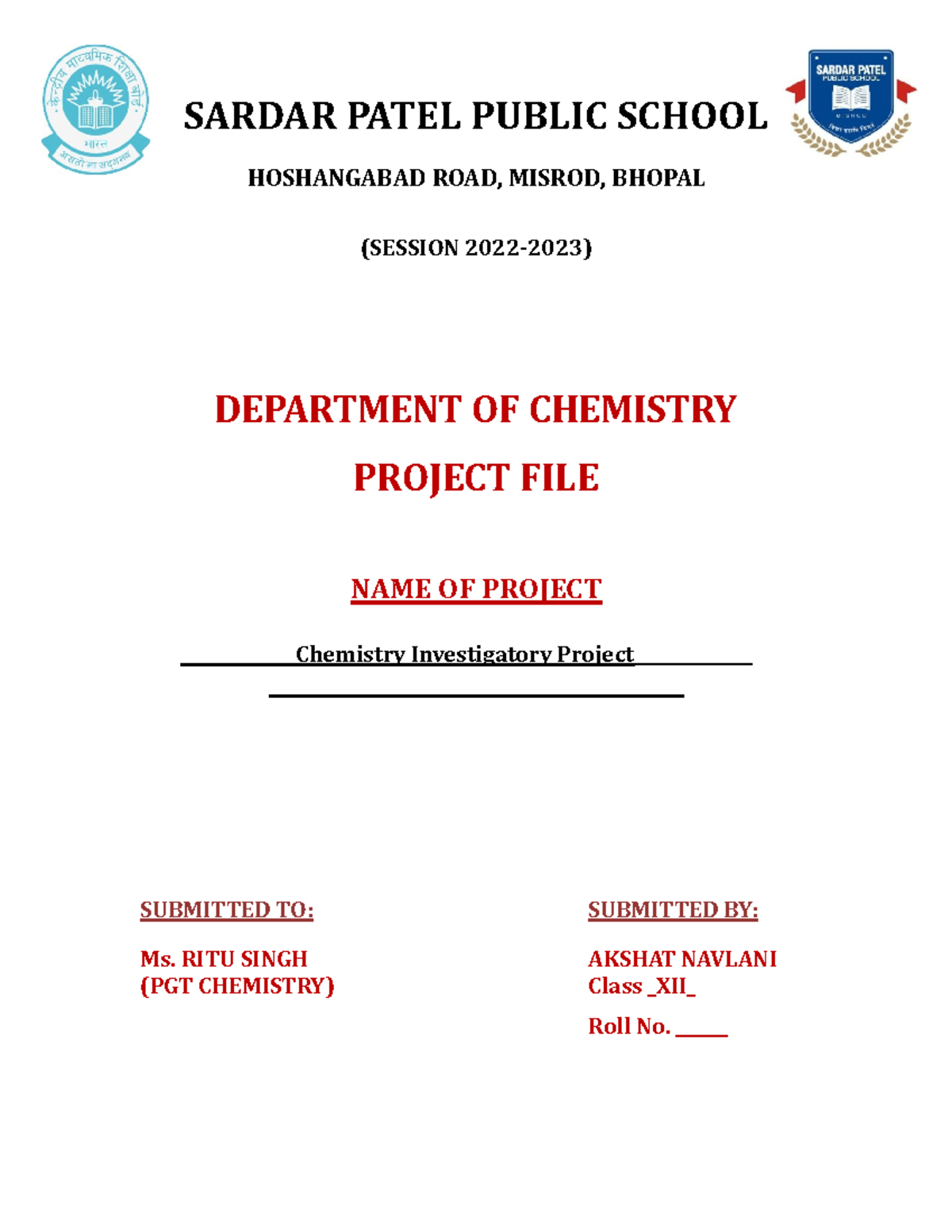 Chemistry front pages class 12 - SARDAR PATEL PUBLIC SCHOOL HOSHANGABAD ...