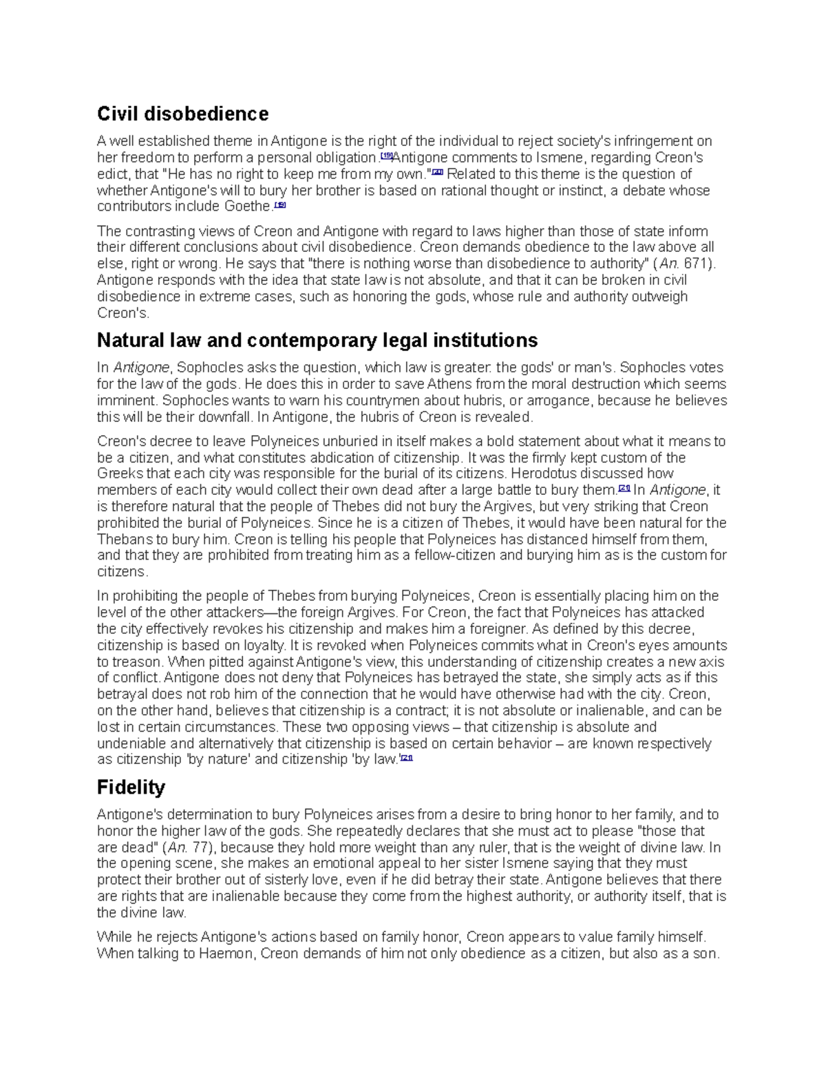 Antigone Final Essay notes on Sophocle's Main Idea - Civil disobedience ...