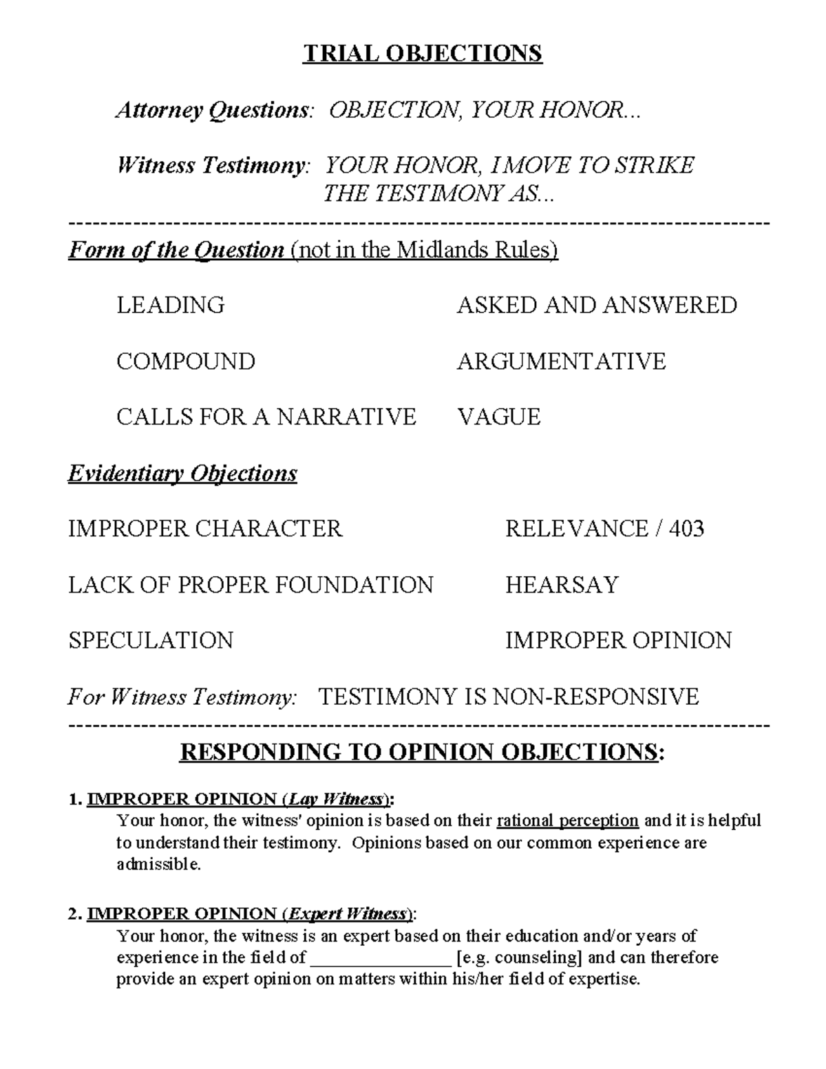 Objections-2023 - what to say when you get objected to in court - TRIAL ...