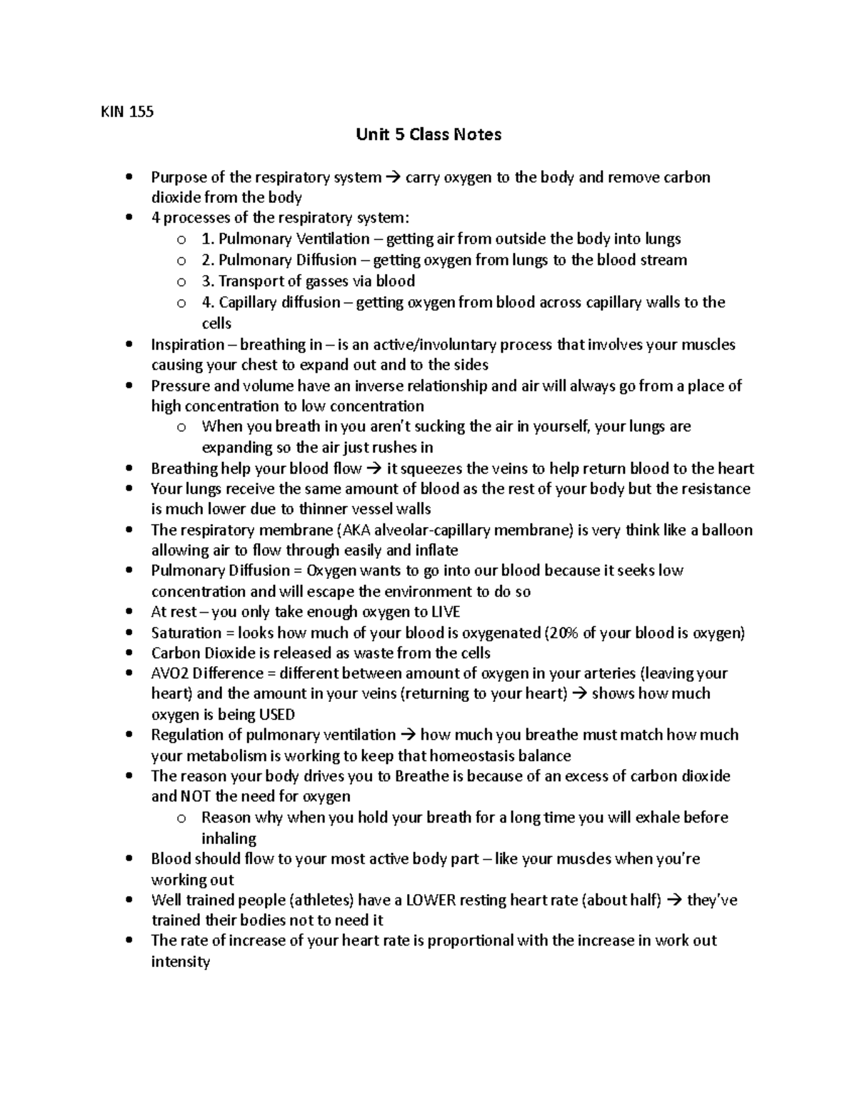 KIN 155 Unit 5 Class Notes - KIN 155 Unit 5 Class Notes Purpose of the ...