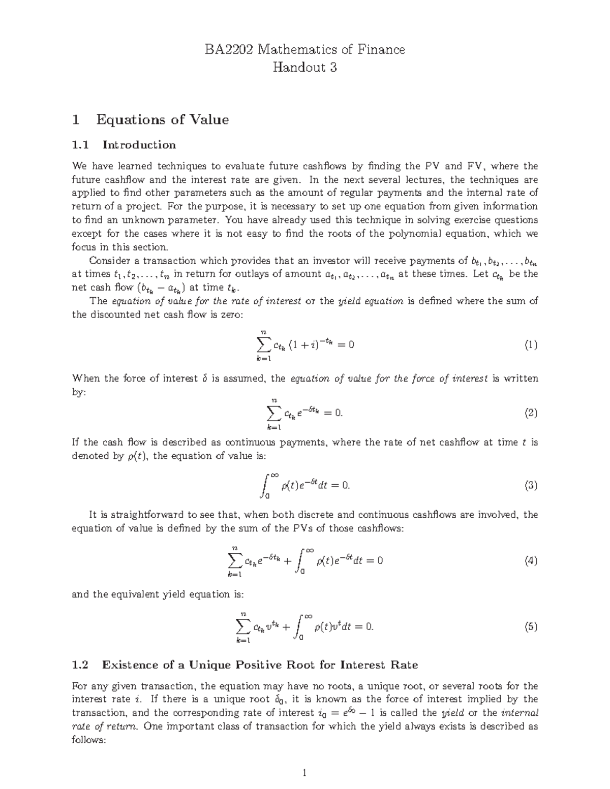 BA2202 3 Equation 220801 - BA2202 Mathematics of Finance Handout 3 1 ...