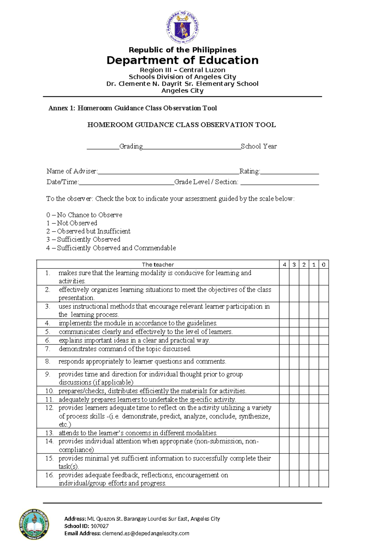 Homeroom- Guidance- Class- Observation-TOOL - Republic of the ...