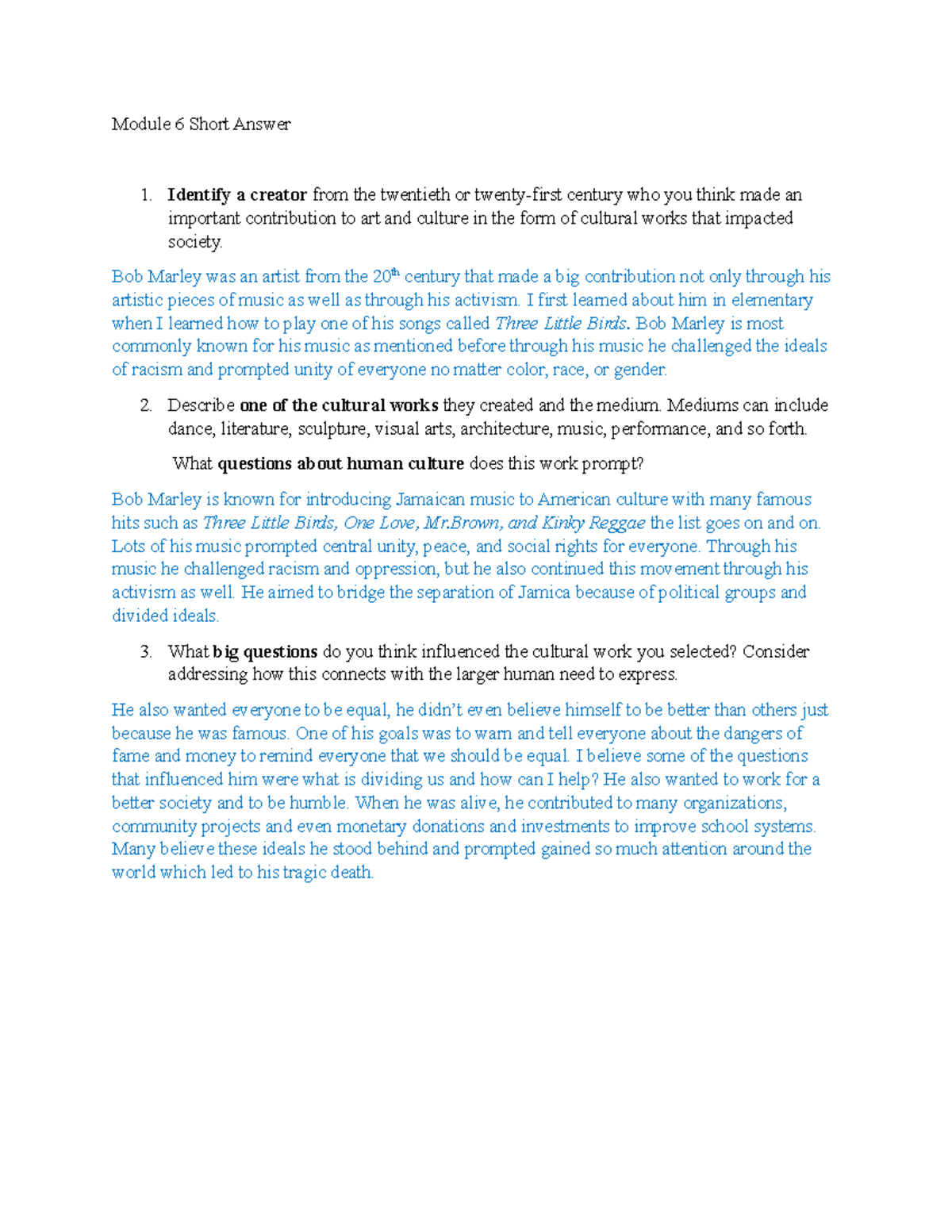 Module 6 Short Answer 12 - Module 6 Short Answer 1. Identify a creator ...