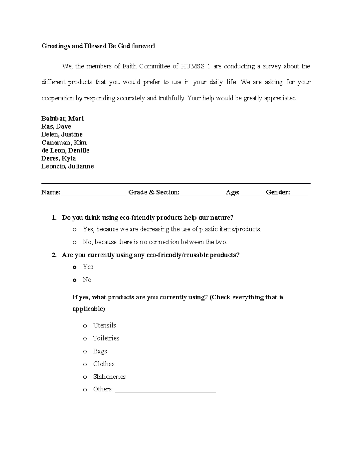 Questionnaire for entrep - Greetings and Blessed Be God forever! We ...