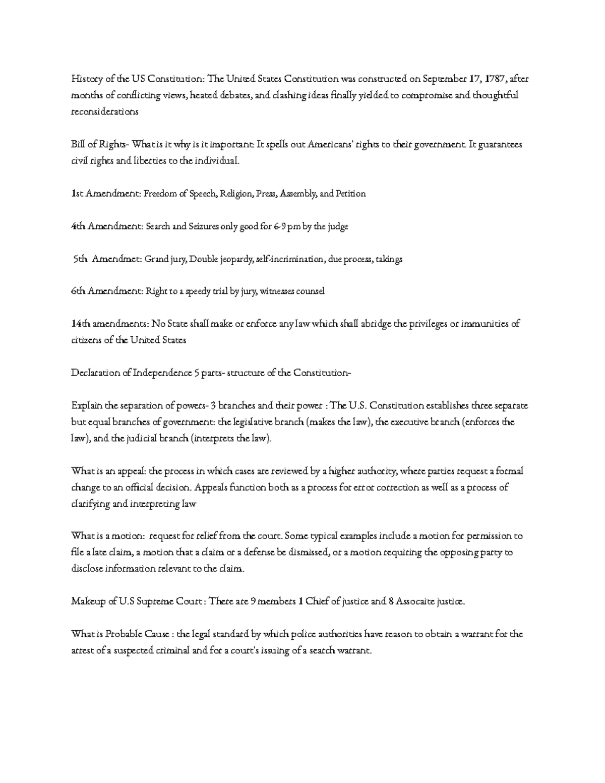 Law 203 Midterm Review Sheet - History of the US Constitution: The ...