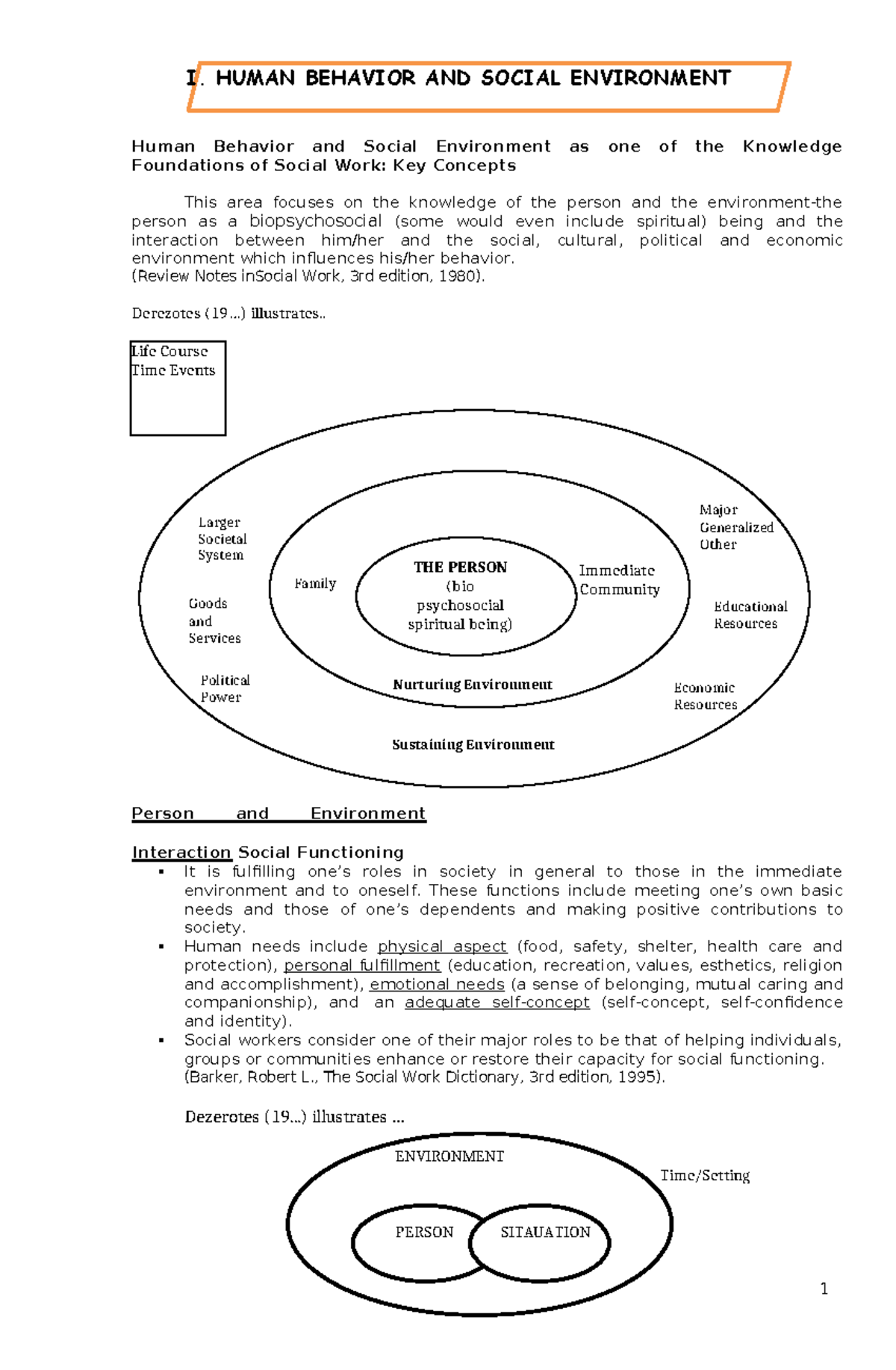 HBSE ( Personality Theories AND Development) - Larger Societal System Major Generalized Other ...