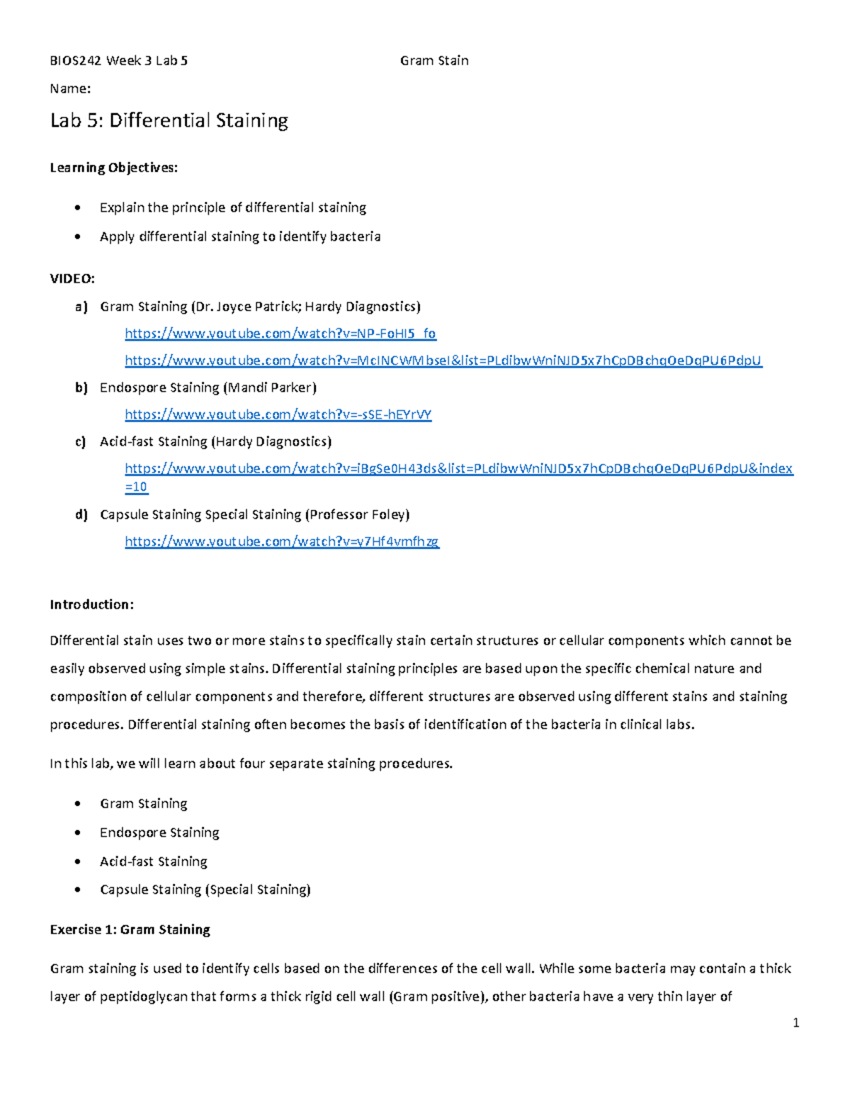 Week 3 lab 5 copy - Lab work - Name: Lab 5 : Differential Staining ...
