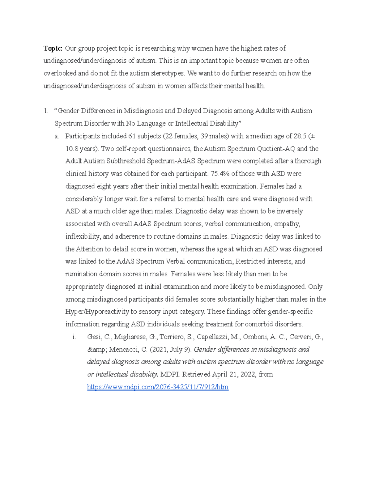 Student's Annotated Bibliography - Topic: Our group project topic is ...