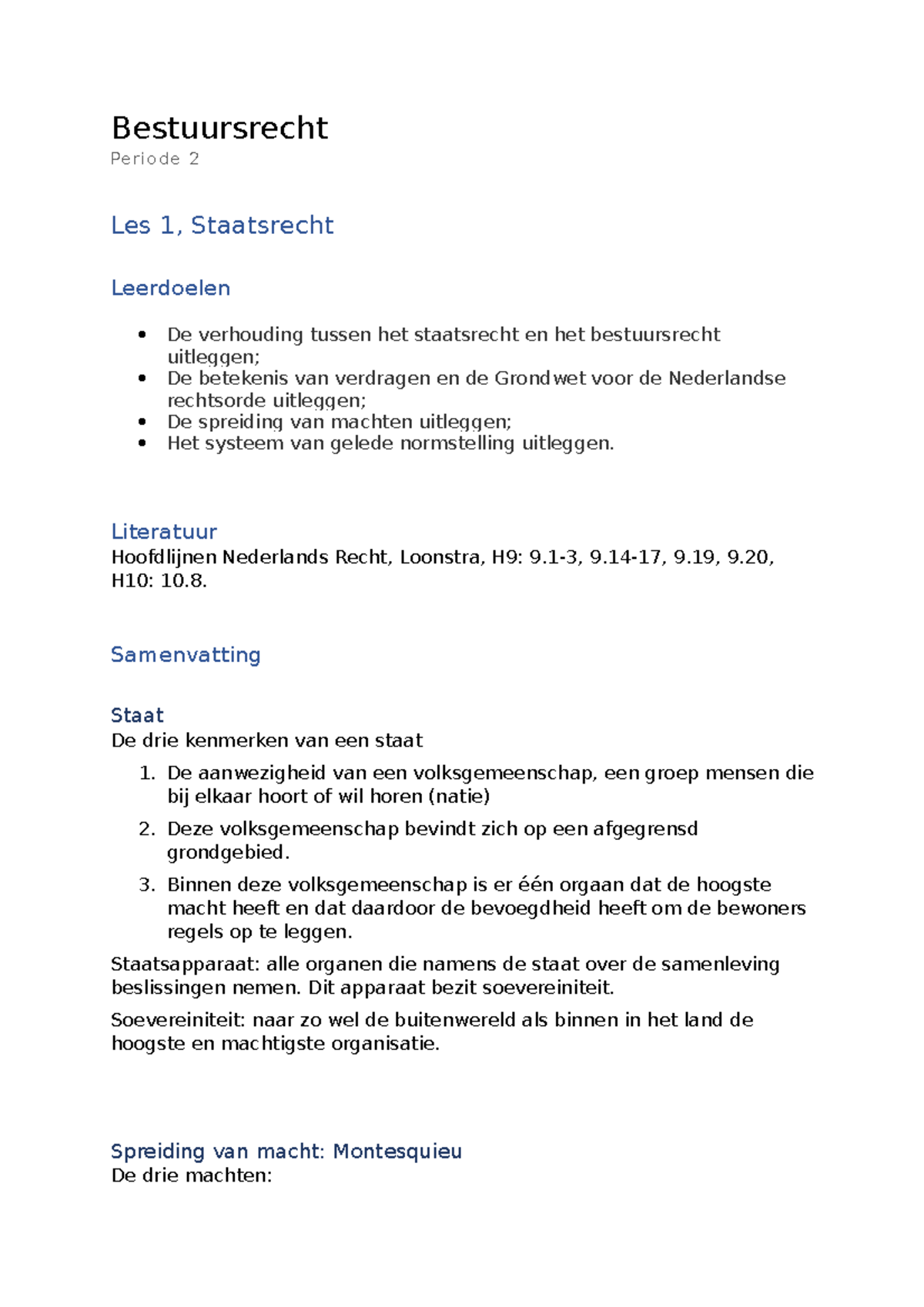Bestuursrecht - Bestuursrecht Periode 2 Les 1, Staatsrecht Leerdoelen ...