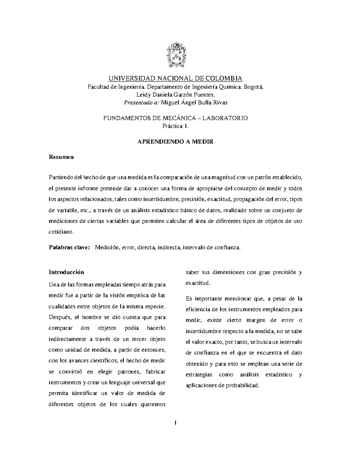 Laboratorio 1 - Informe - Warning: TT: undefined function: 32 UNIVERSIDAD NACIONAL DE COLOMBIA ...