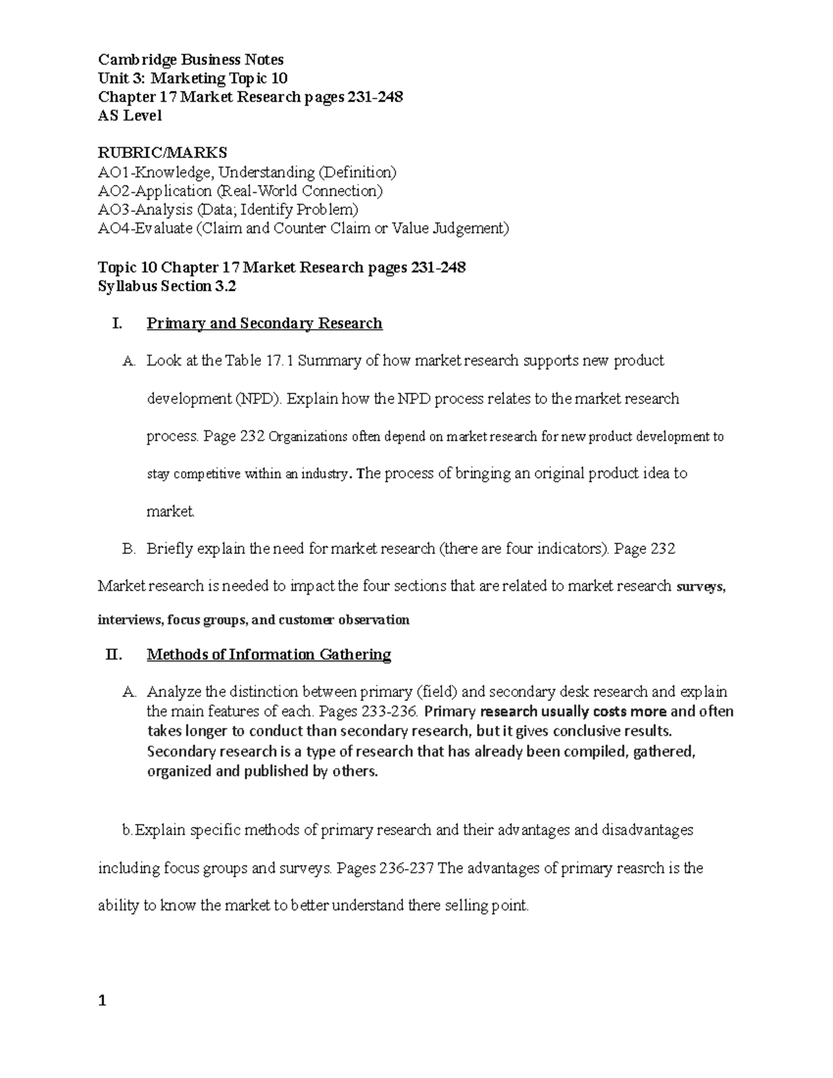 Unit 3 Topic 10 Chapter 17 Market Research AS Level Per 3 - Unit 3 ...