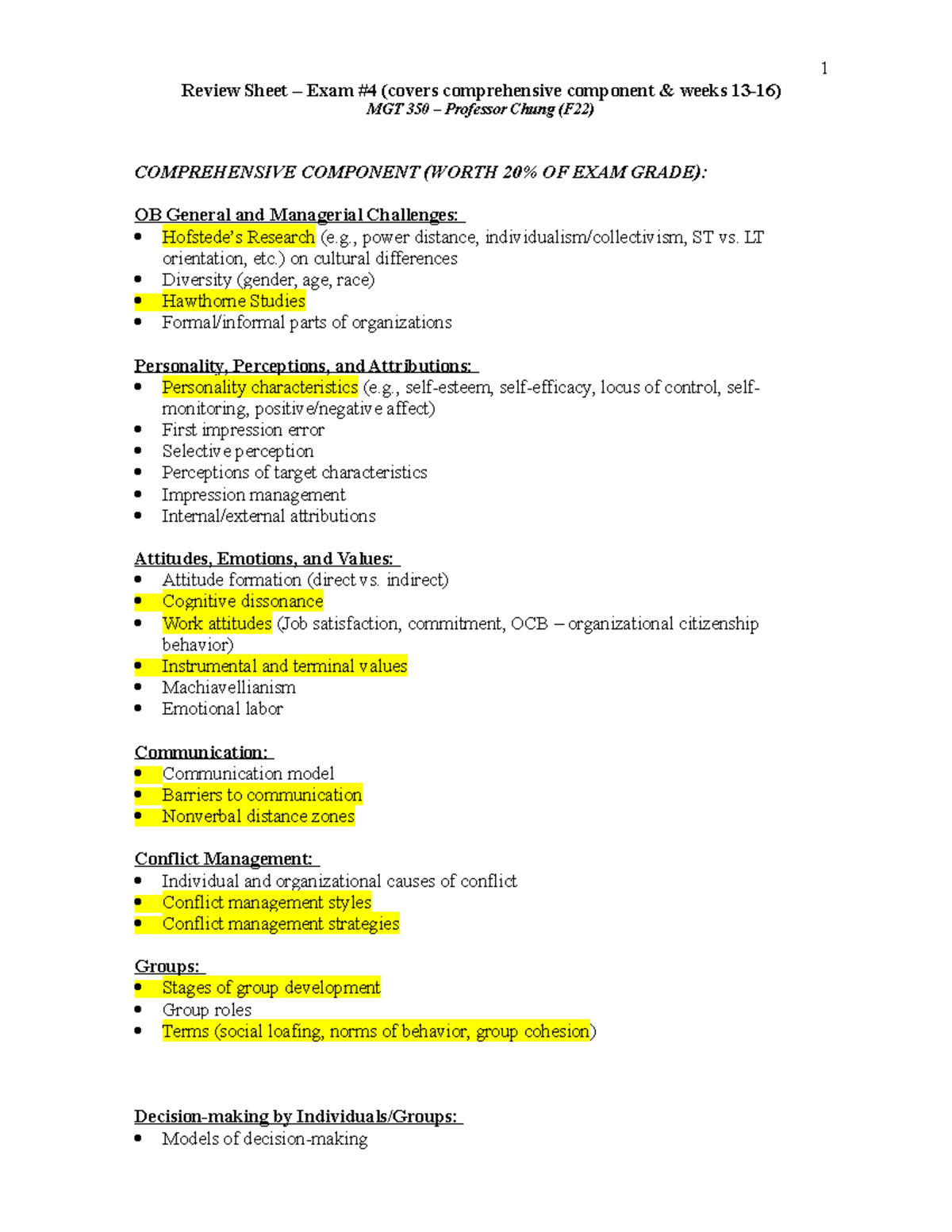 Rev EX 4F22 Rev - Chung final review - Review Sheet – Exam #4 (covers ...