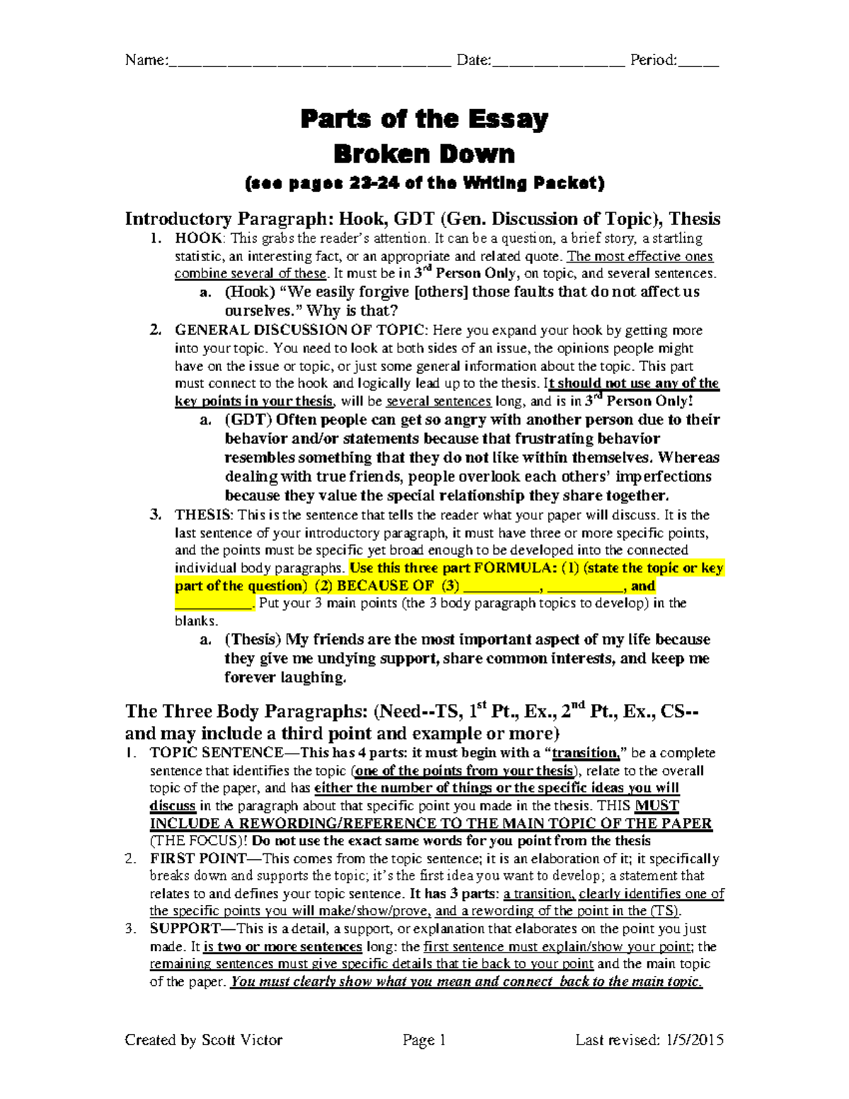 Essay Writing and Format - Parts of the Essay Broken Down (see pages 23 ...