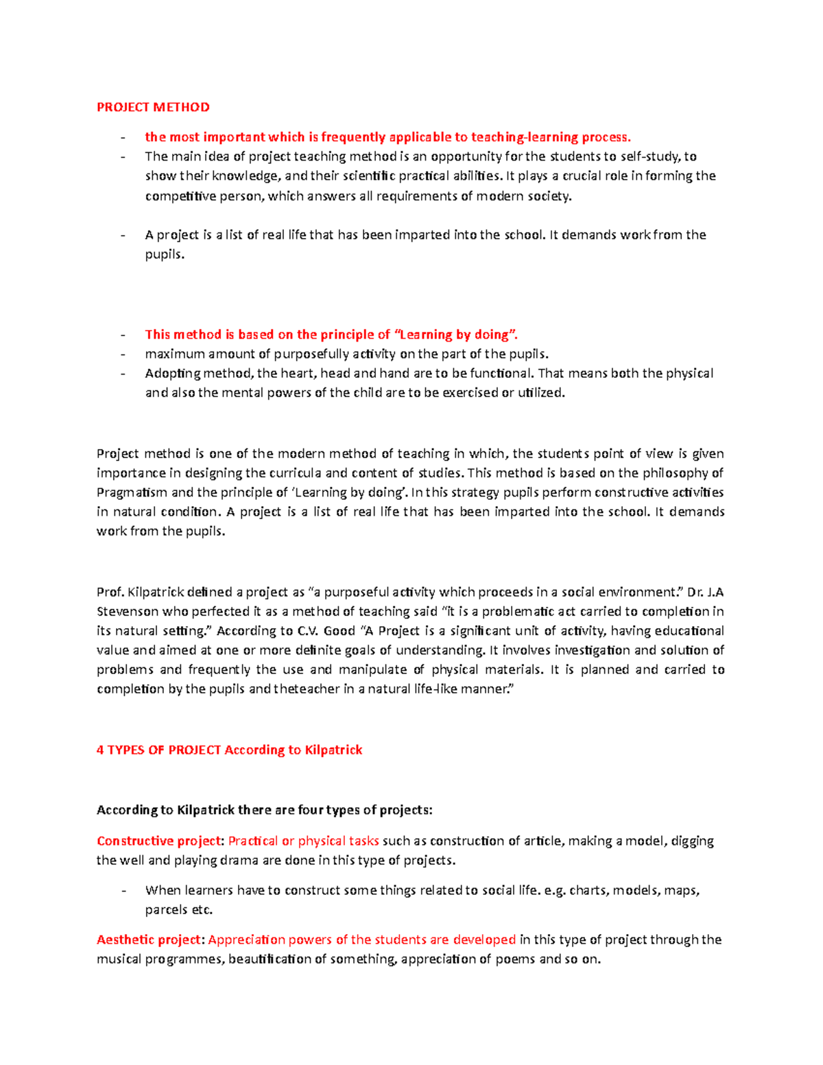 Project- Method - PROJECT METHOD the most important which is frequently ...