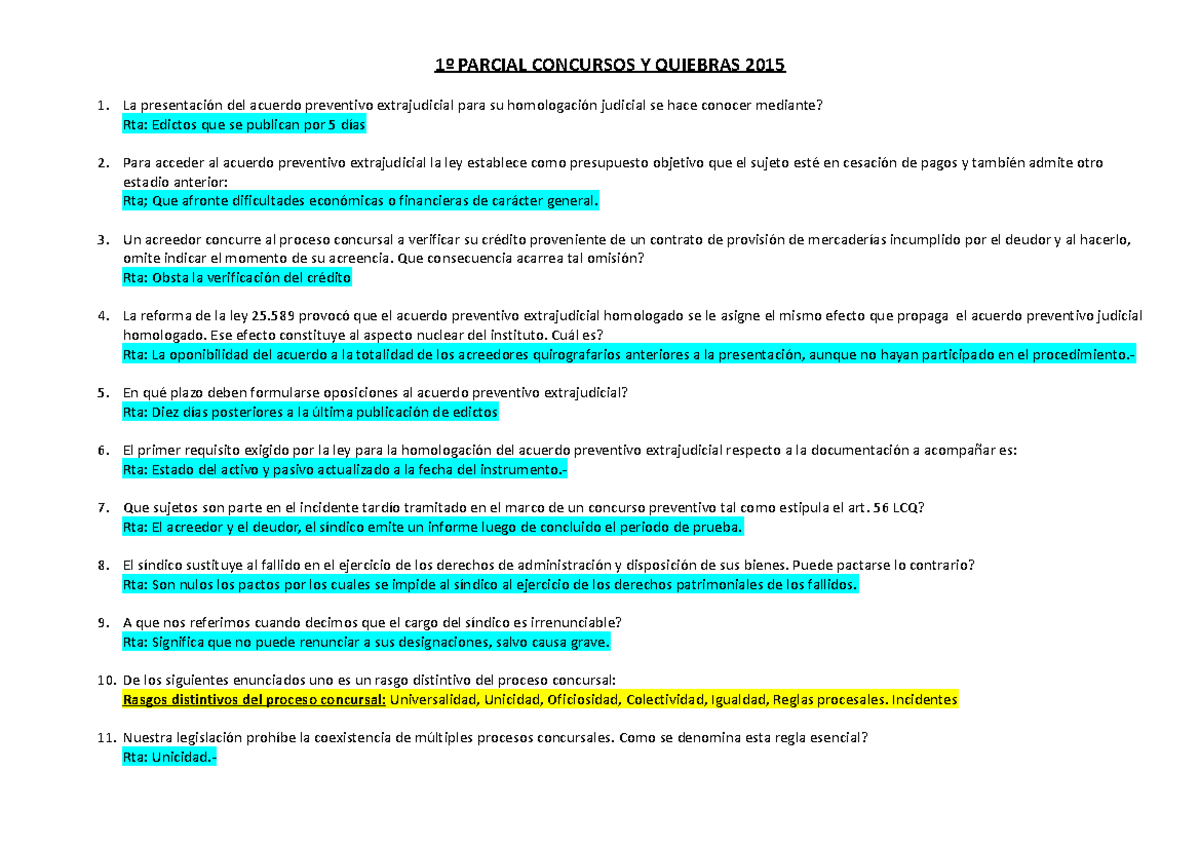 1º Parcial Concursos y Quiebras 2015 ultimo saco repetidas - 1º PARCIAL CONCURSOS Y QUIEBRAS ...