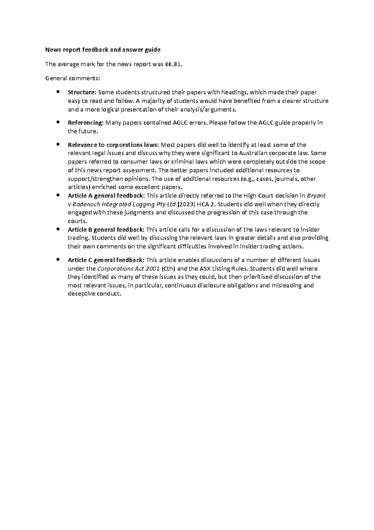 Answer guide News report - News report feedback and answer guide The ...