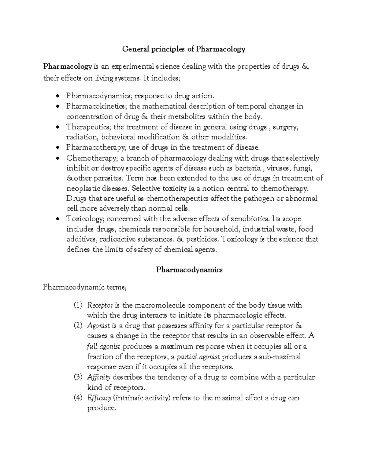 General principles of Pharmacology - General principles of Pharmacology ...