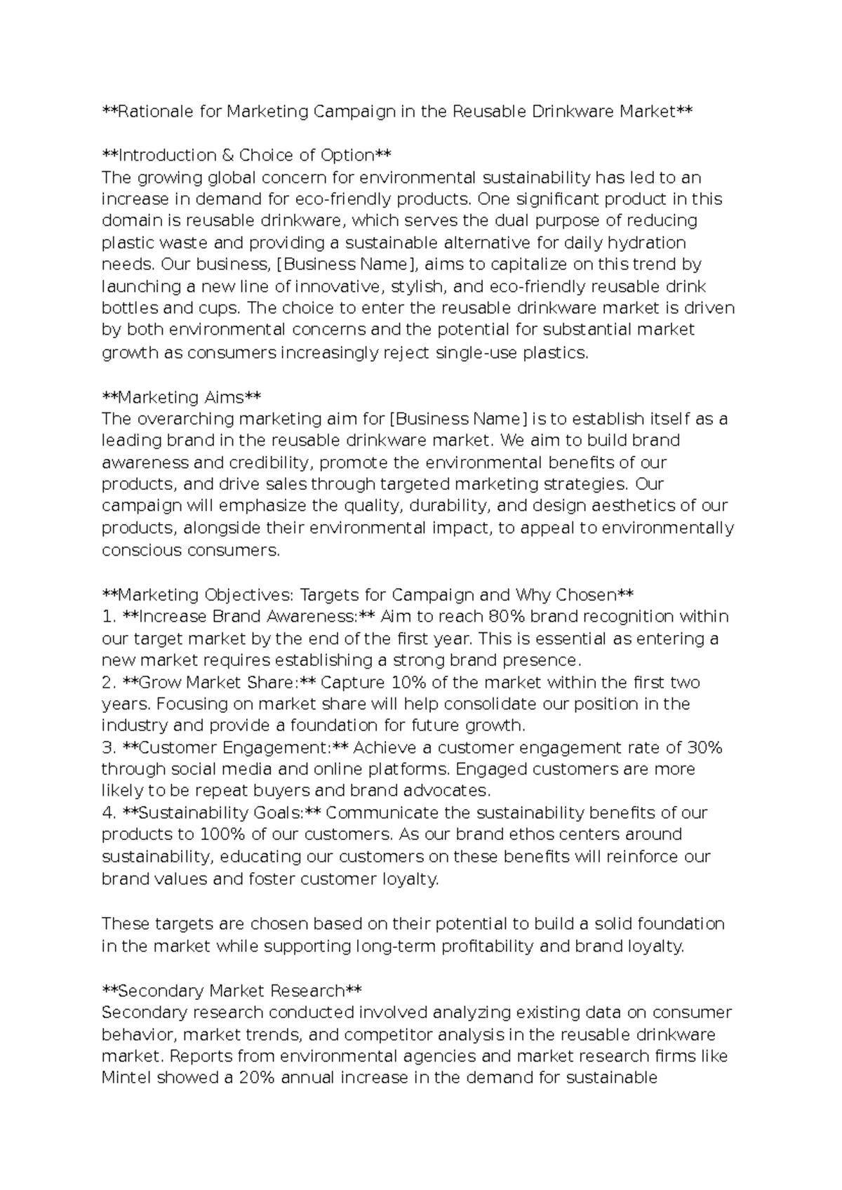 Document 6 special - Rationale for Marketing Campaign in the Reusable ...