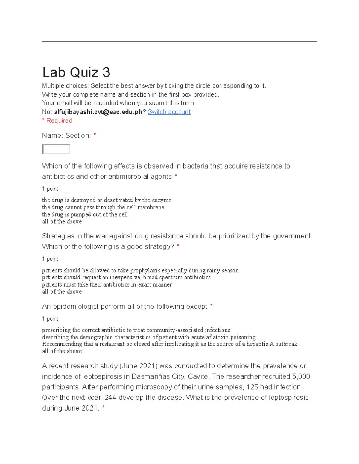 Lab Quiz 3 - notes lang ata to - Lab Quiz 3 Multiple choices: Select ...