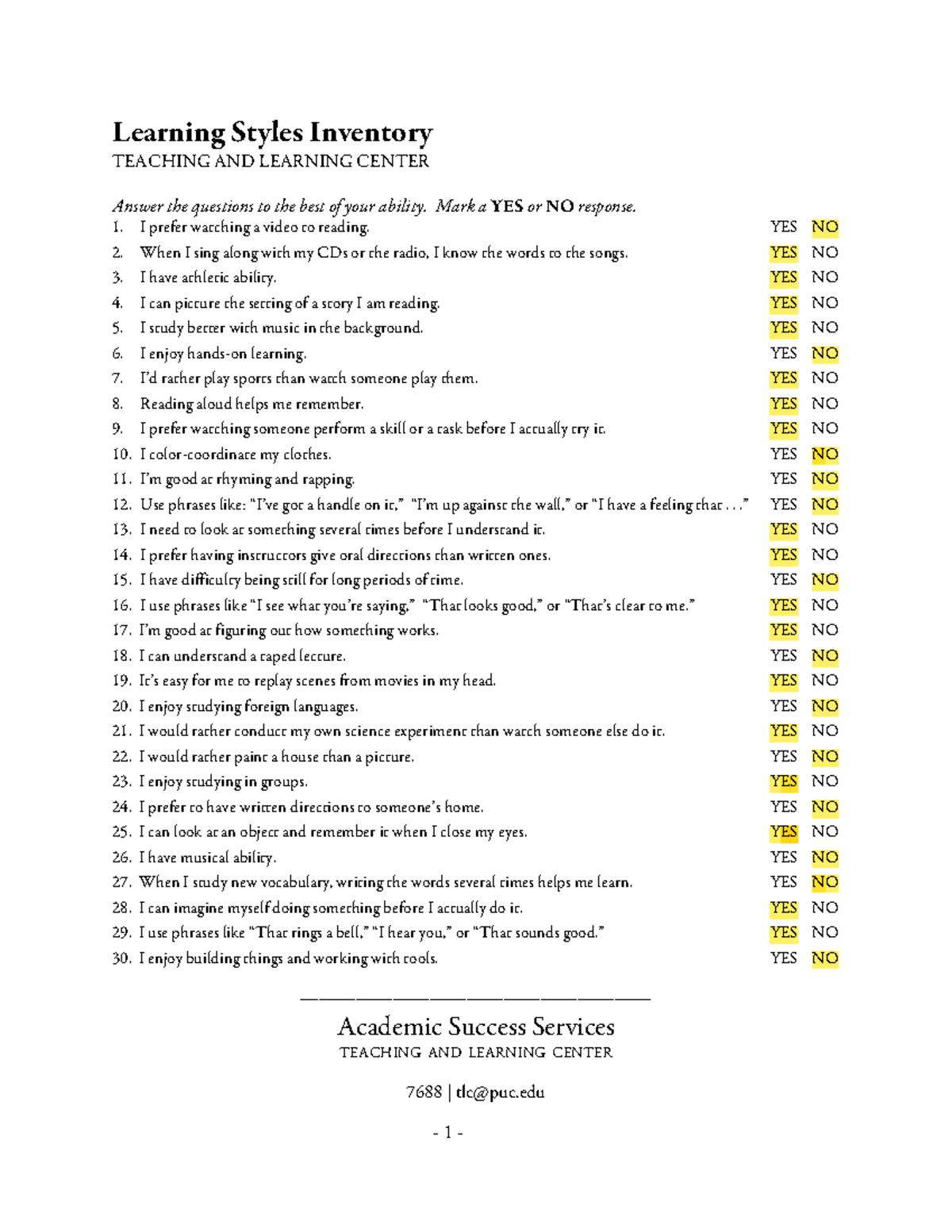 3. Week 1 - Learning Style Inventory ...