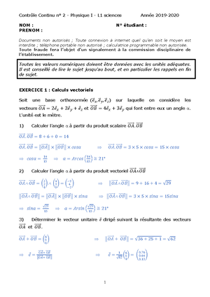 CC2 MÃ©canique 1 Physique 1 corrig Ã© pour Ã©tudiants 2021 -2022 - Physique 1 - 2021- CC2 ...