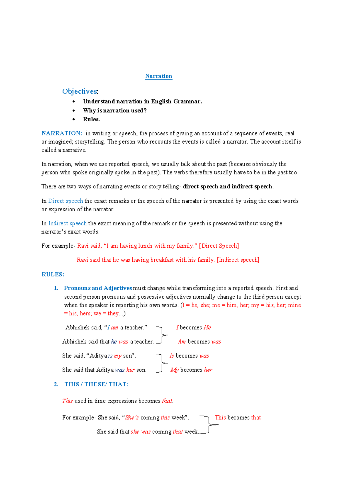 Direct Indirect Notes - SADGHSAB - Narration Objectives: Understand ...