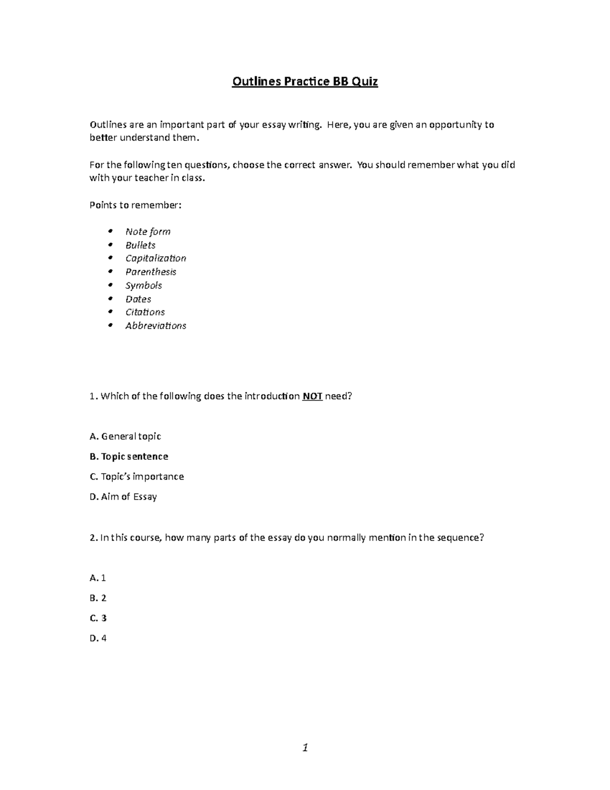 4. Outlines Practice BB Quiz - Outlines Practice BB Quiz Outlines are ...