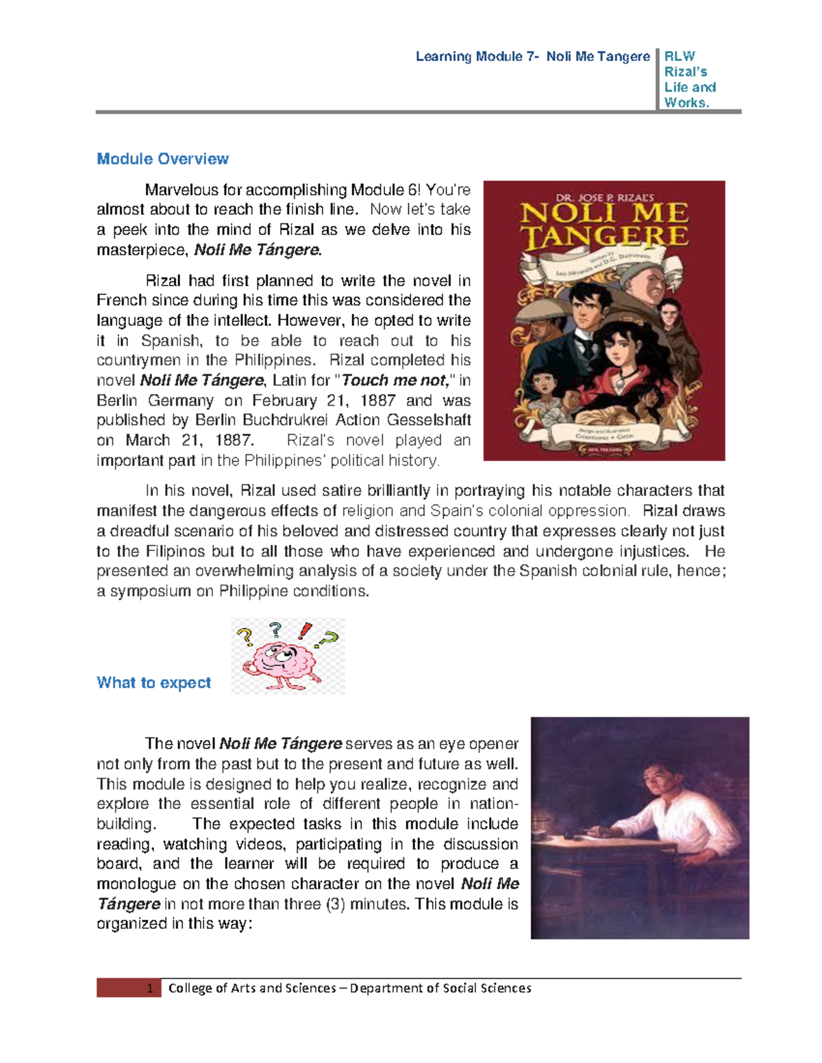 Module 07 RLW - Desc - Rizal’s Life and Works. Module Overview Marvelous for accomplishing ...