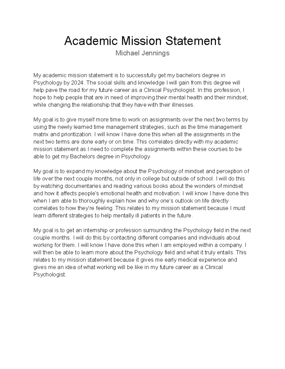 SNHU 107 Final Project I- Michael Jennings - Academic Mission Statement ...